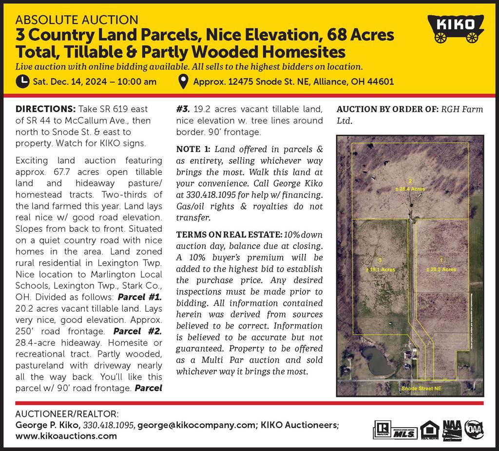 3 land parcels, 68 acres, and misc. Auction - Farm and Dairy