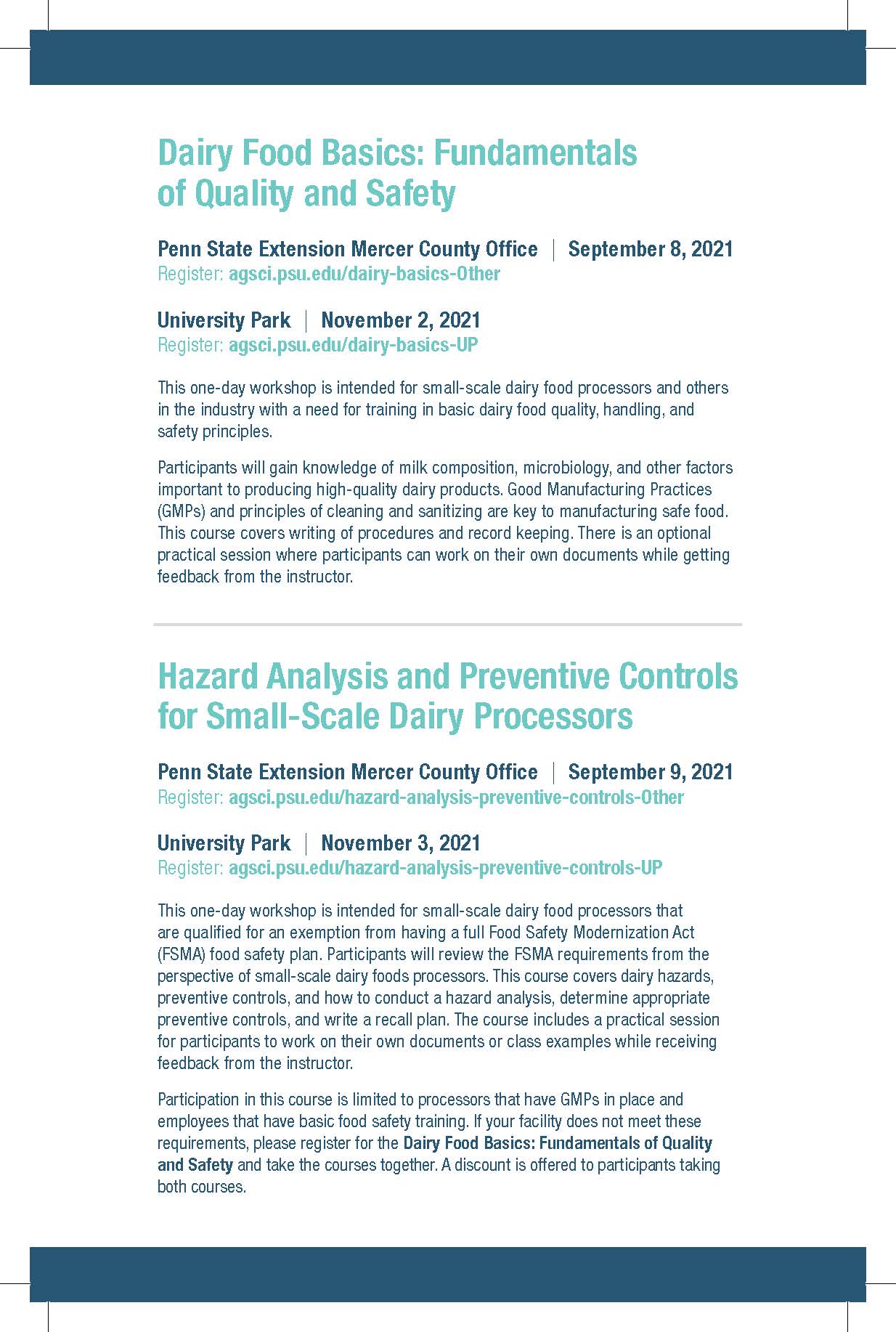 Preventive Controls for Human Foods– Dairy Foods Processing Events ...