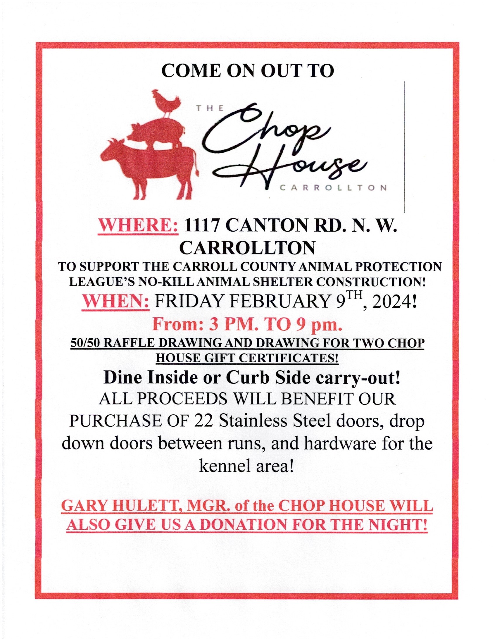 CCAPL Chop House Restaurant Fundraiser Events - Farm and Dairy